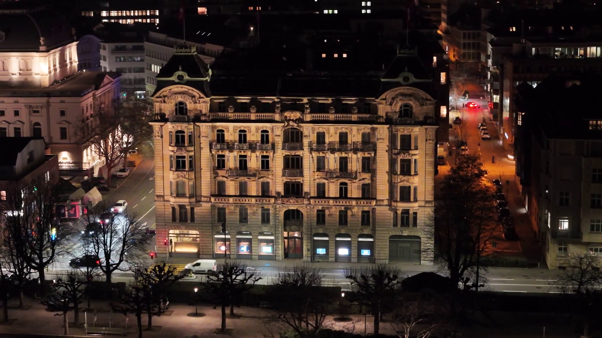 Zurich Night Historic Buildings Hotels Cars Stock Footage SBV-352604610 ...