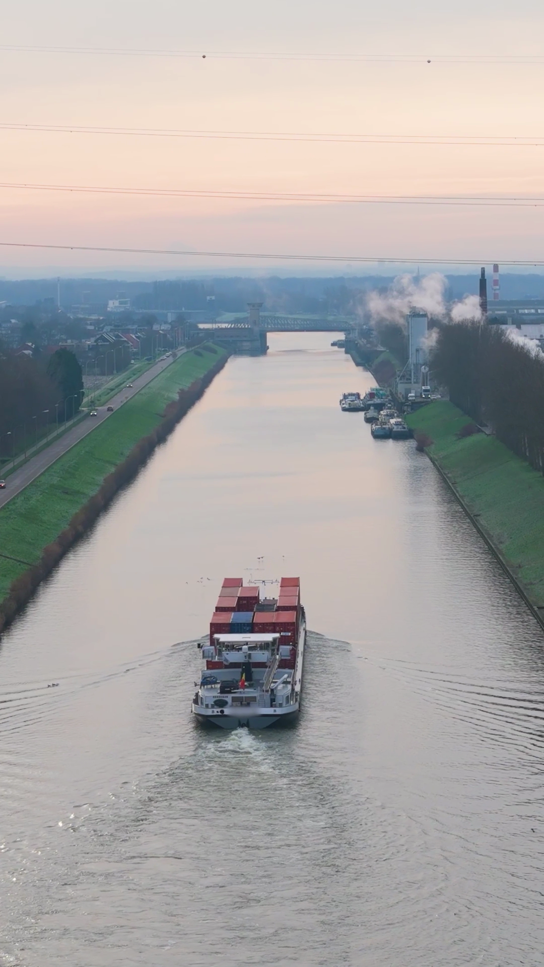 Container Ship Alongside Small Inland Vessel Stock Footage SBV ...