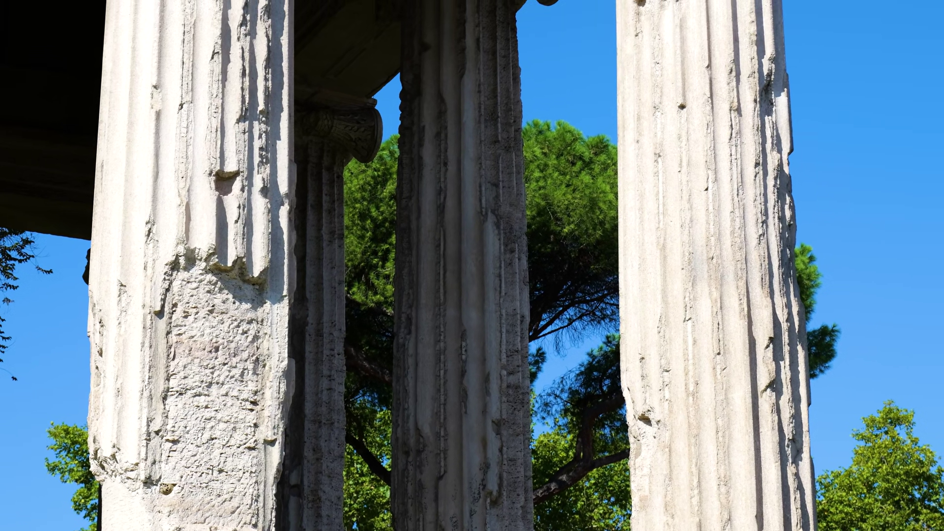 Three Weathered Fluted Stone Columns Exhibit Stock Footage SBV ...