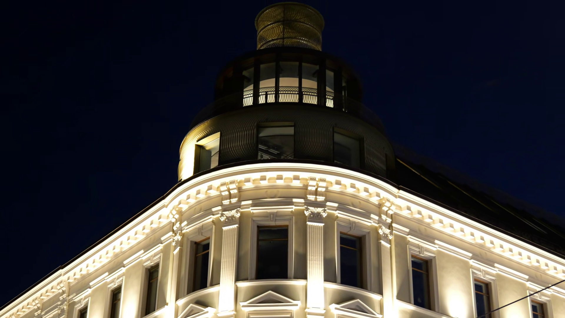Illuminated Historic Corner Building Crowned Stock Footage SBV ...