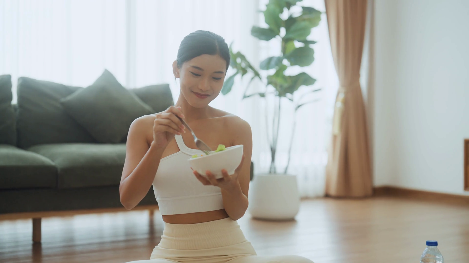 Healthy Asian Woman Enjoying Fresh Salad At Stock Footage SBV-352303251 - Storyblocks