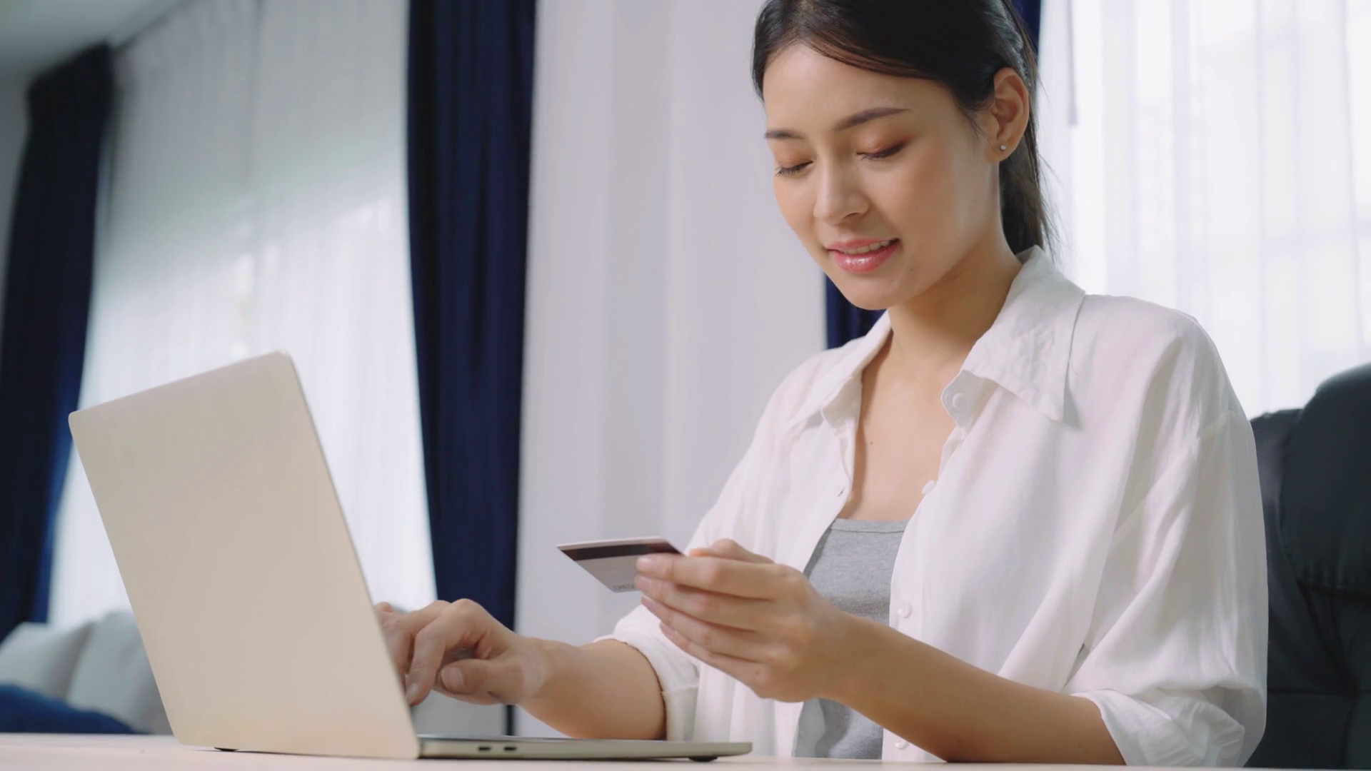 Young Asian Woman Makes Online Banking Stock Footage SBV-348508497 ...