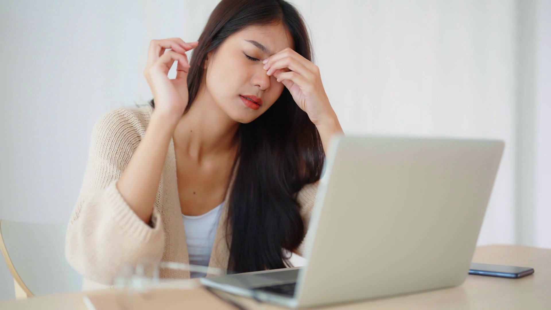 Office Syndrome Overworked Tired Young Asian Stock Footage SBV ...