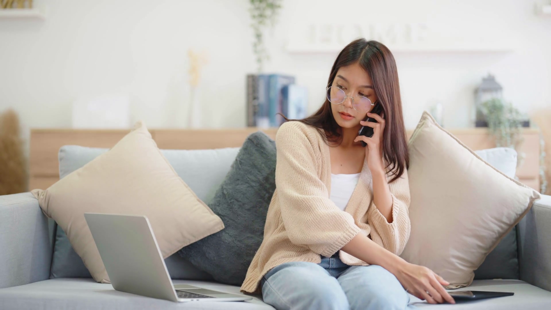 Young Asian Woman Using Computer Laptop Stock Footage SBV-347366346 ...