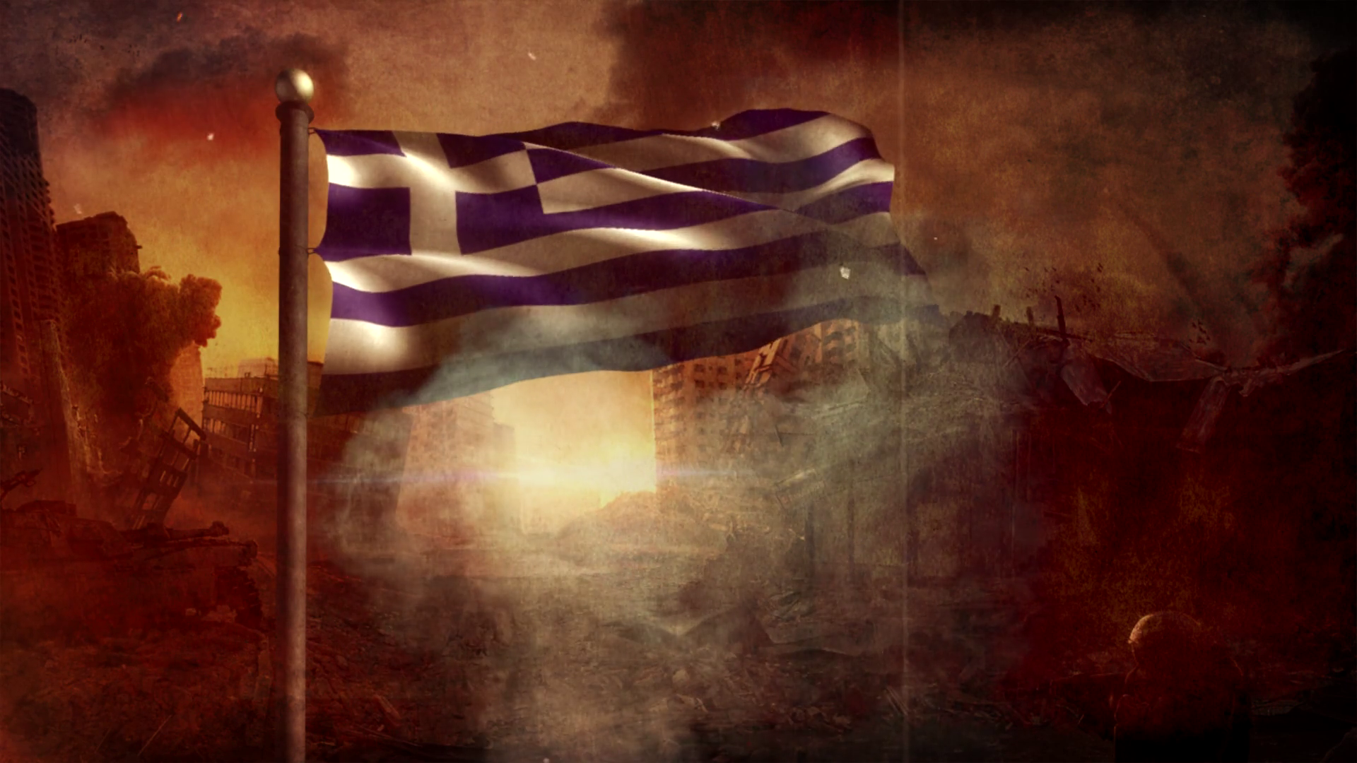 Greece Flag With Cinematic Apocalypse Scene Stock Motion Graphics SBV ...