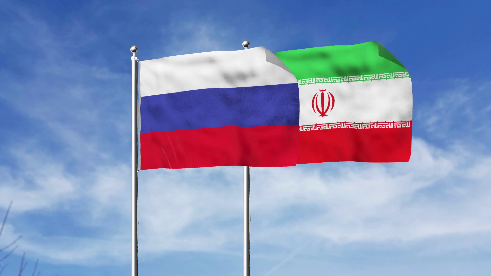 Russia Flag Iran Flag Waving In Blue Sky Stock Motion Graphics SBV ...