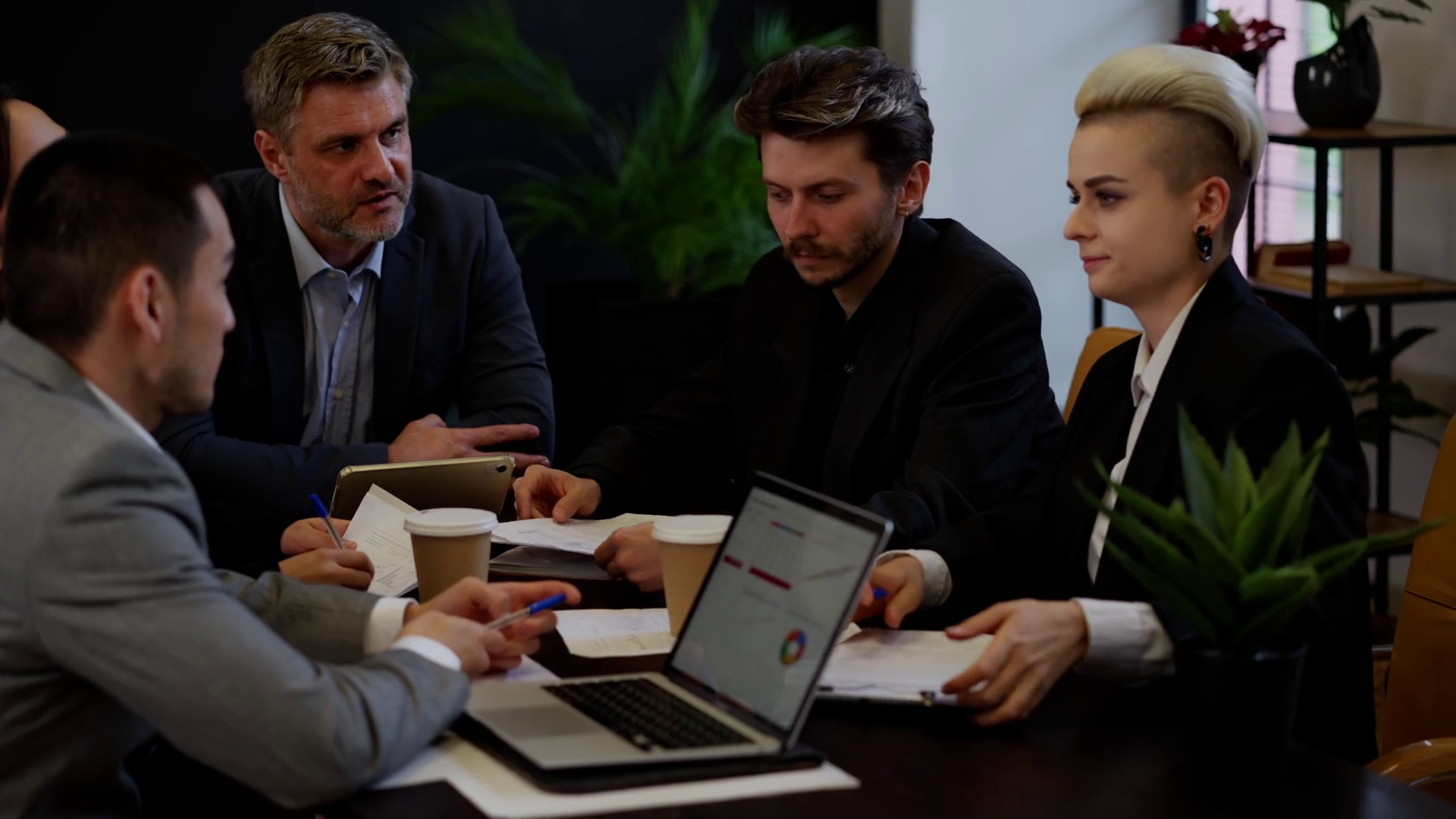 Team Building Boss Man Looking Tablet Notes Stock Footage SBV-348687249 ...