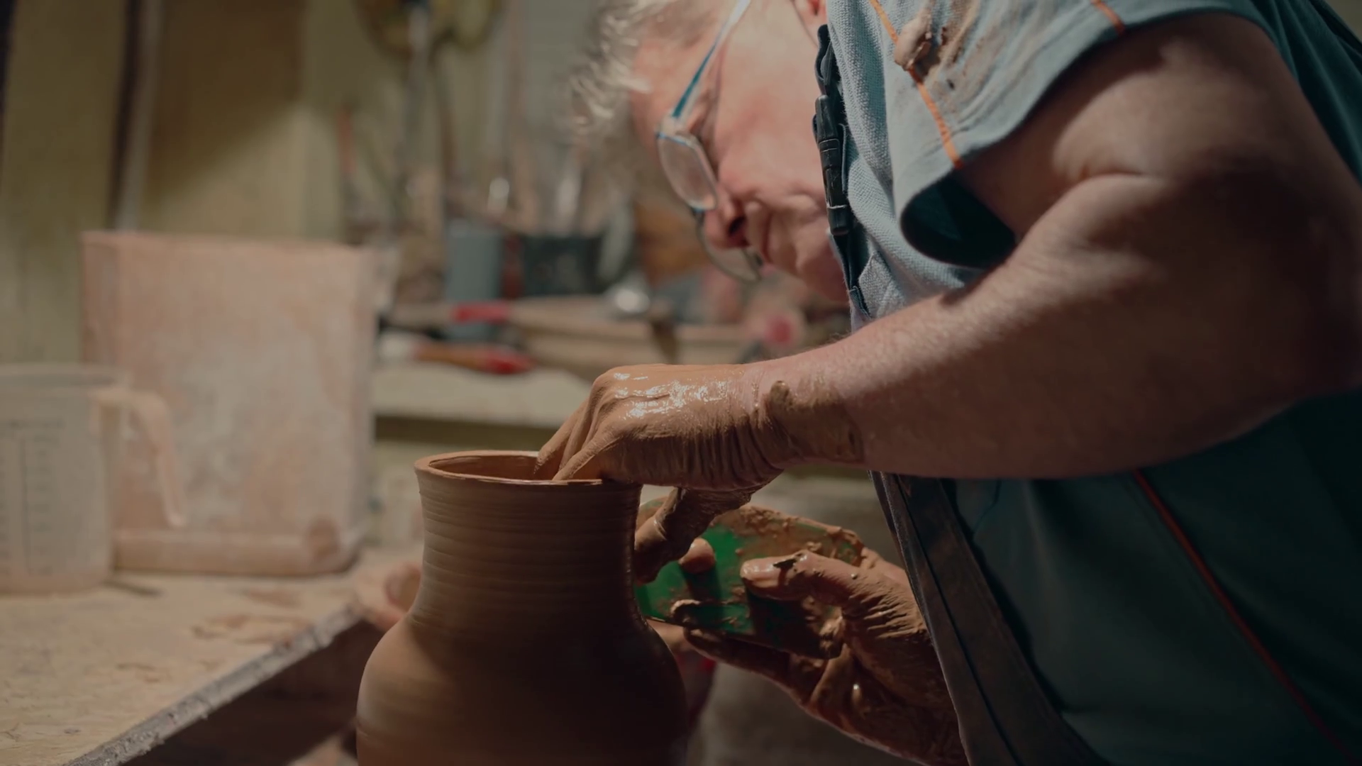 Old Man Sculpting Ceramic Jug Rotating On Stock Footage SBV-348816582 ...