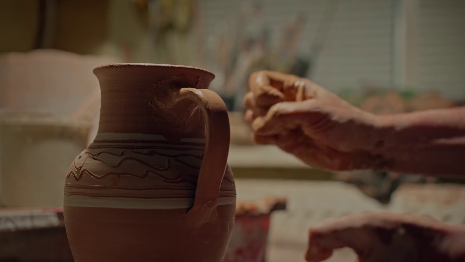 Potter Finishes Handmade Clay Jug In Stock Footage SBV-348733120 ...