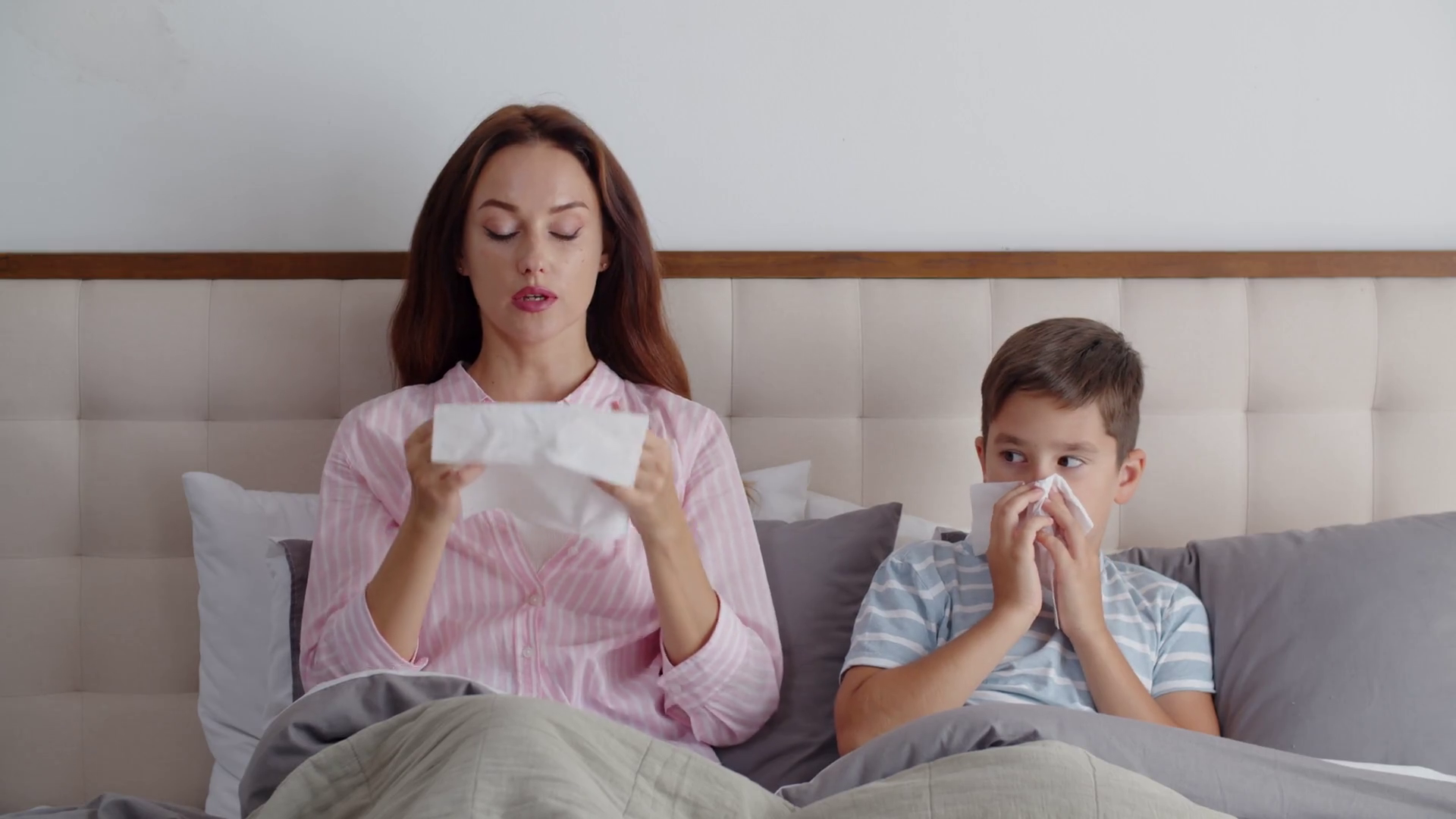 Sick Mother Son Sitting In Bed Together Stock Footage SBV-348644496 ...