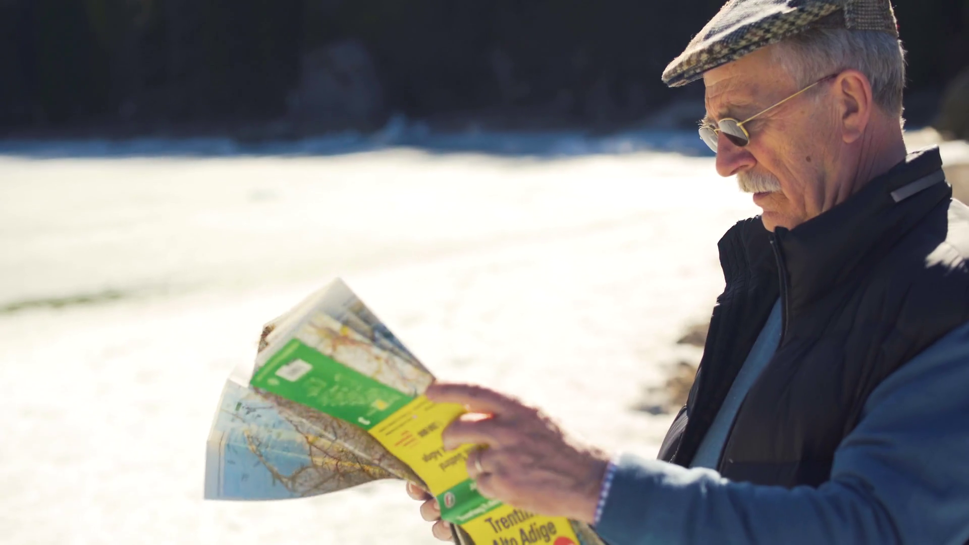 Old Man Looking At Map With Lake Mountains Stock Footage SBV-314854932 ...