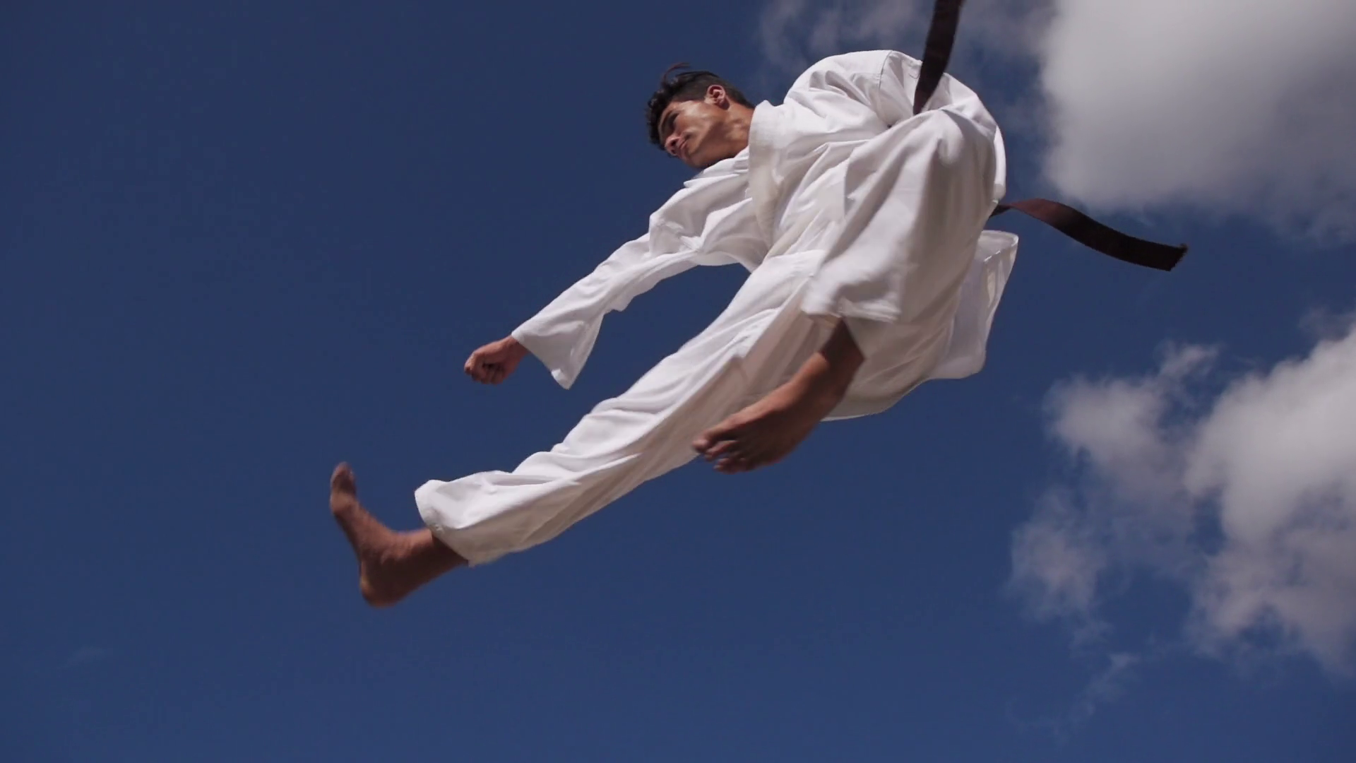 Extreme Sport Hispanic Athlete Jumping During Karate Fight Stock Video ...