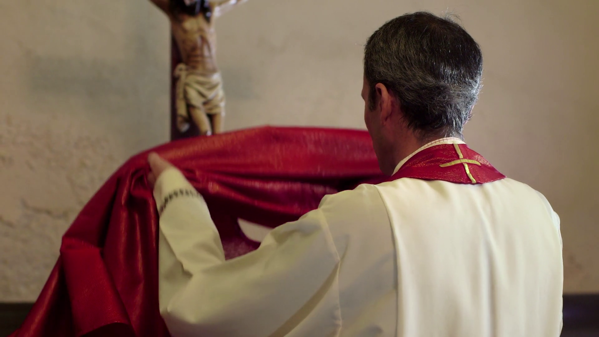 People and religion, hispanic catholic priest dressing in church before ...