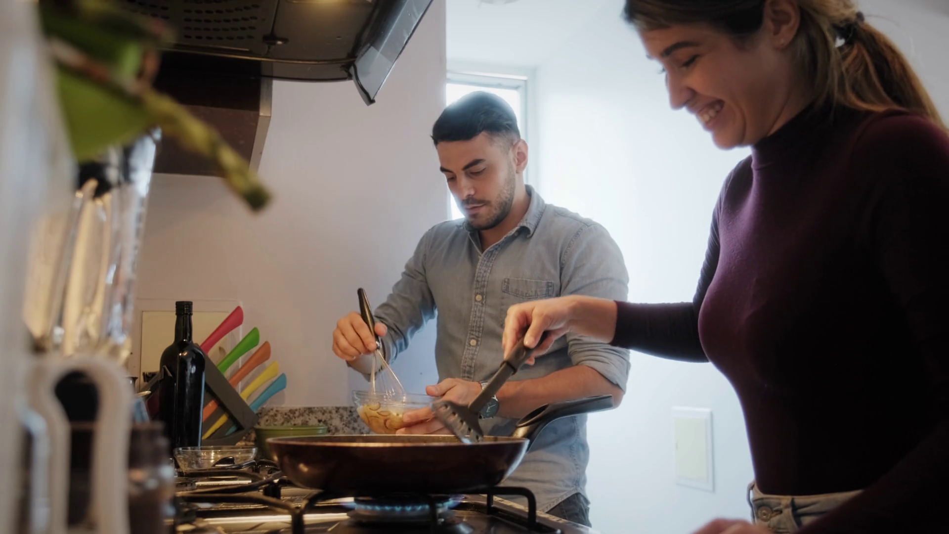 9 Happy Couple Laughing Cooking In Kitchen Stock Footage SBV-338715524 ...