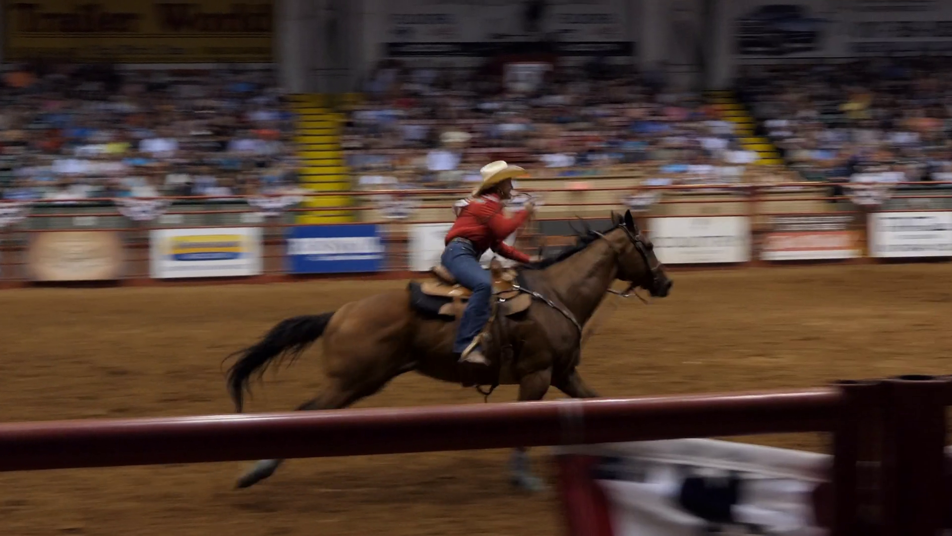 American cowgirl doing barrel racing at rodeo in Cowtown Coliseum ...