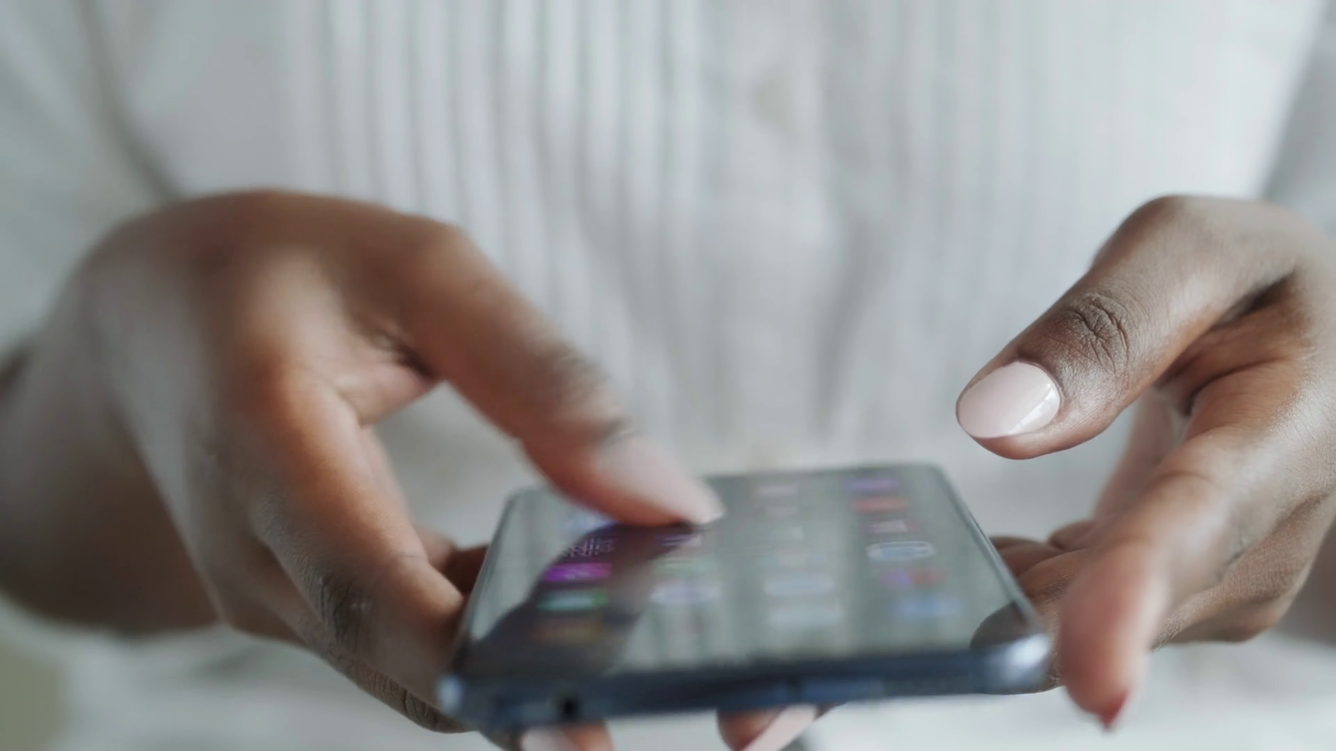 Black Girl Using Mobile Phone Fingers On Stock Footage SBV-338422989 ...