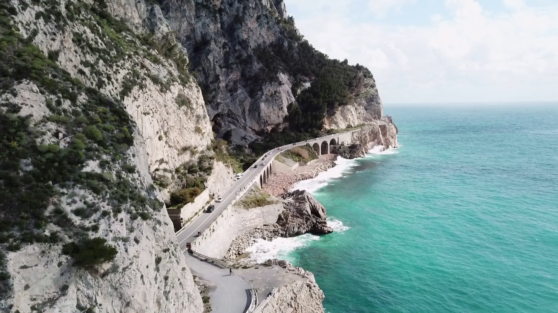 Drone flying between Noli and Varigotti, Liguria, Italy. Aerial view of ...