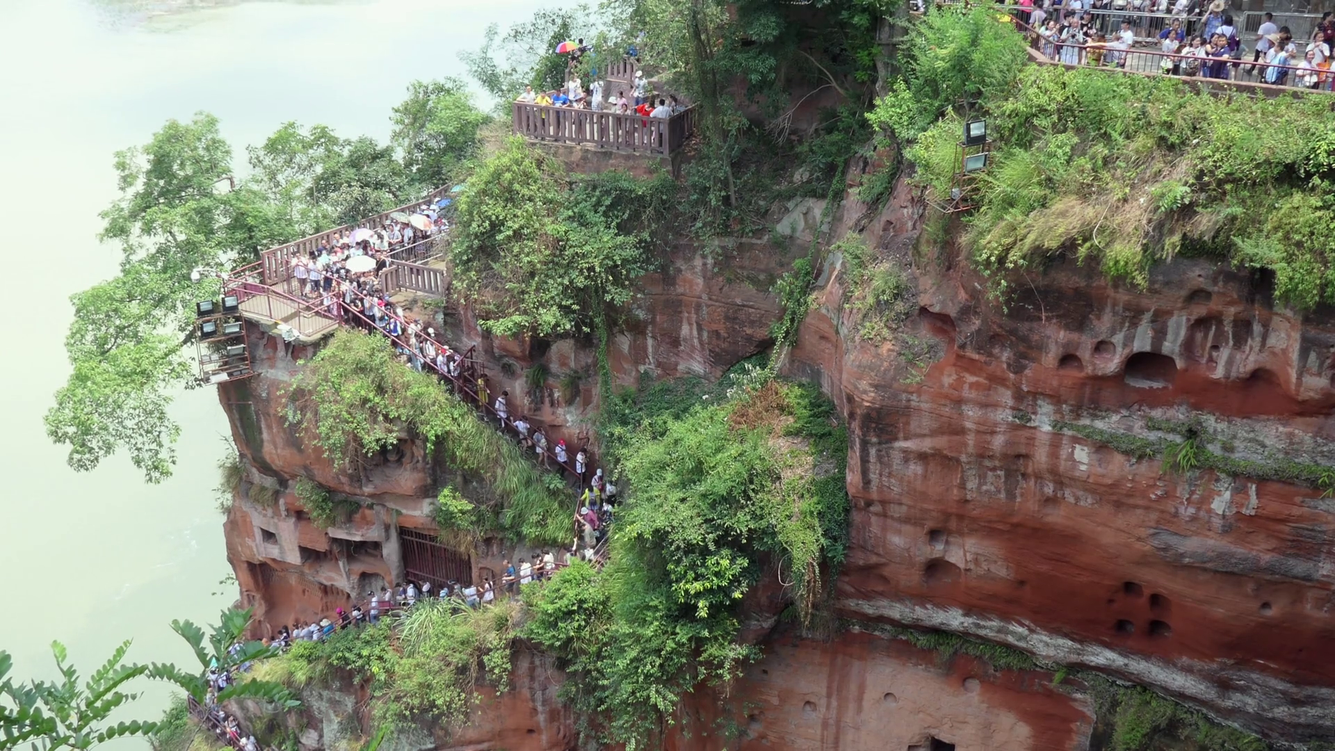 The Leshan Giant Buddha Carved Out Of Cliff Stock Footage SBV-318159268 ...