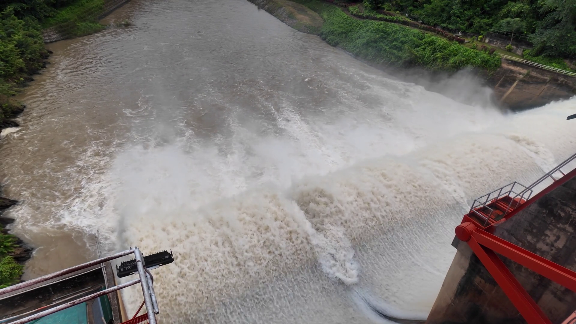 Large Dam Releasing Strong Water Flow During Stock Footage SBV ...