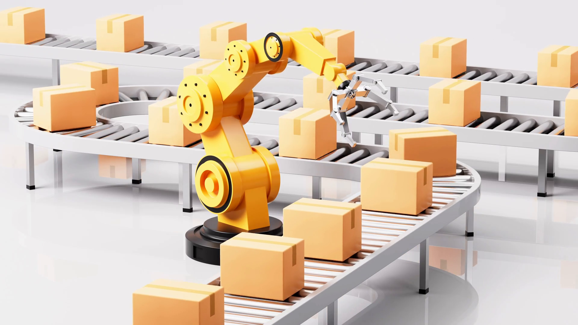 Mechanical Arms Carry Boxes Assembly Line Stock Motion Graphics SBV ...