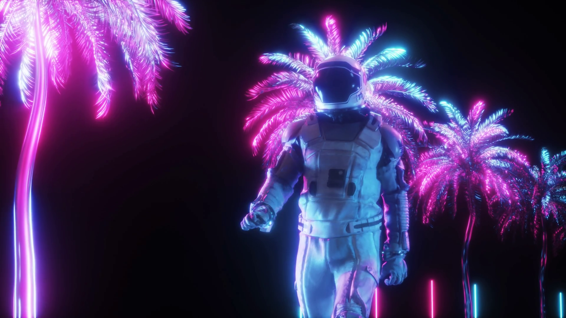 Sci Fi Walking Astronaut With Neon Palms Stock Motion Graphics SBV-352205426 - Storyblocks