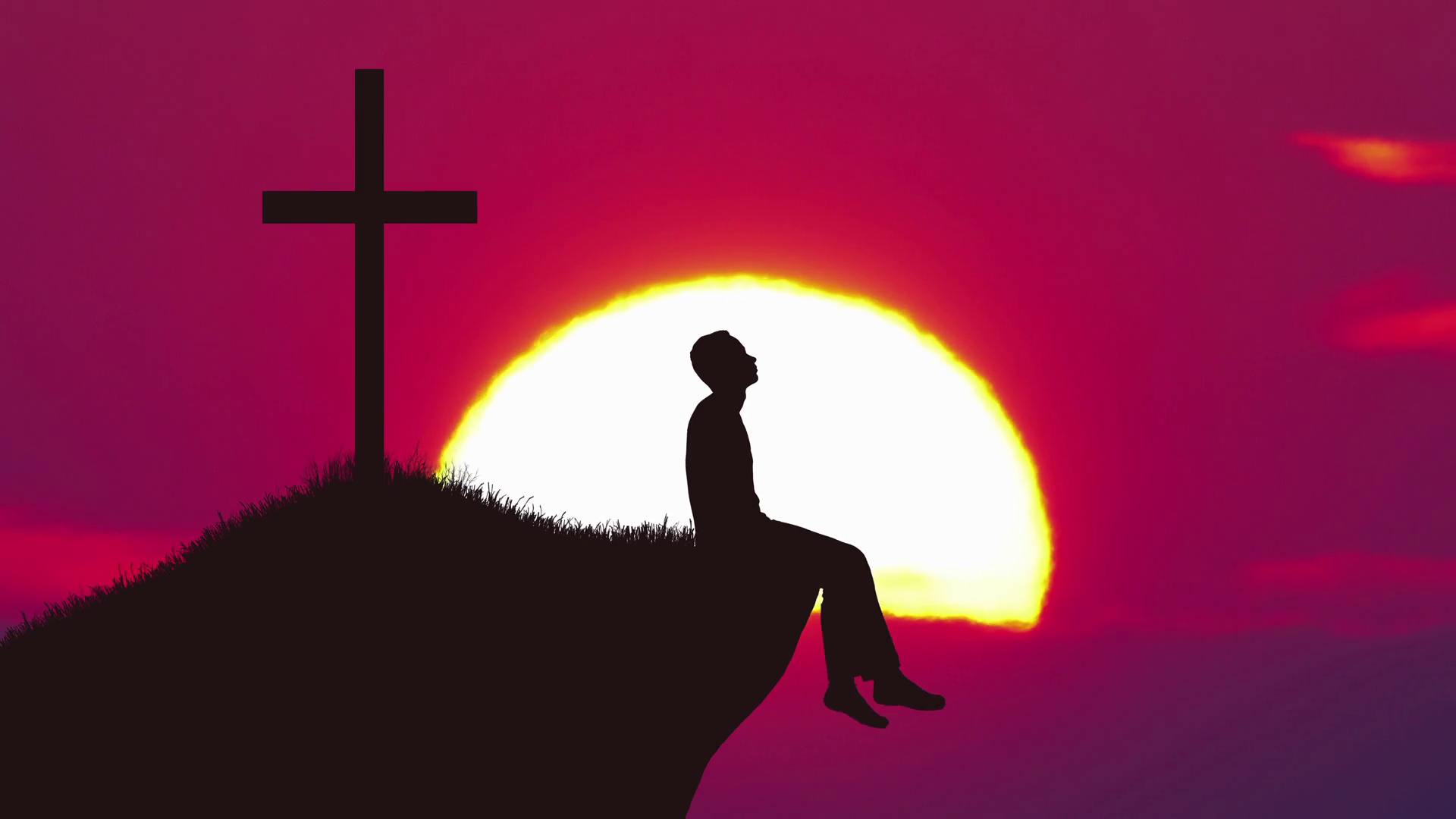 3 In 1 Video! Man Sit Near Cross Against Stock Motion Graphics SBV ...