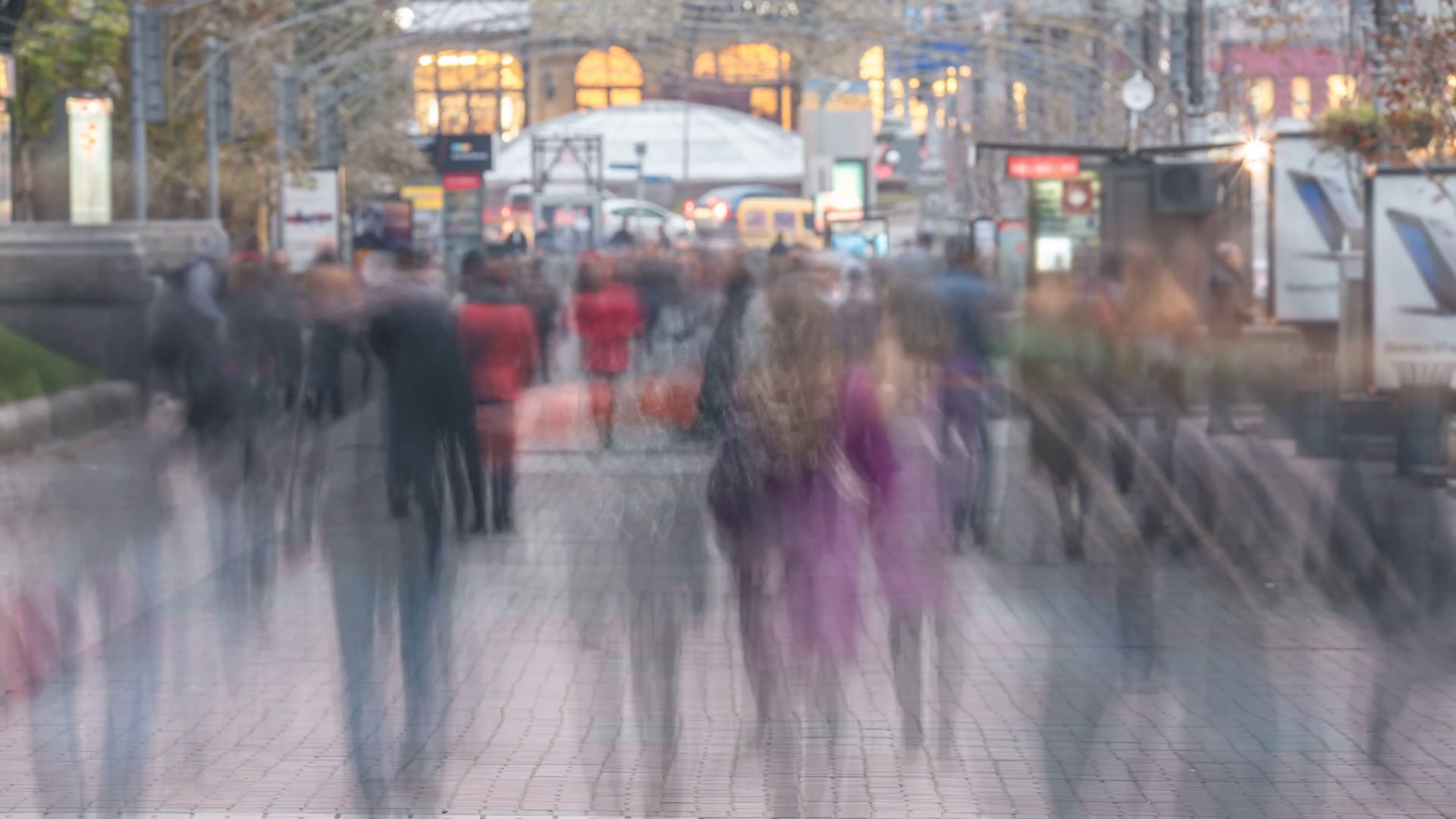 The anonymous smashed people crowd stream. Time lapse. Telephoto lens ...