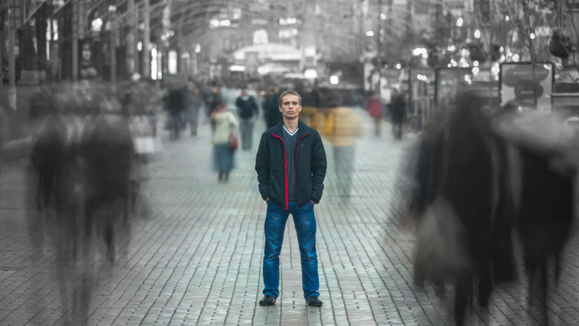 The Man Stand In B&w Crowd Stream - Original Stock Footage SBV ...