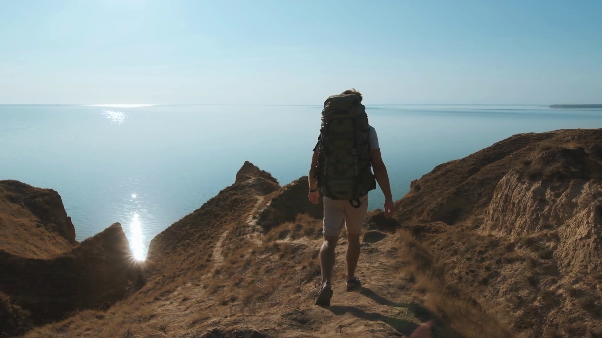 The Hiker Walking On Rock Near Sea Slow Stock Footage SBV-338792681 ...