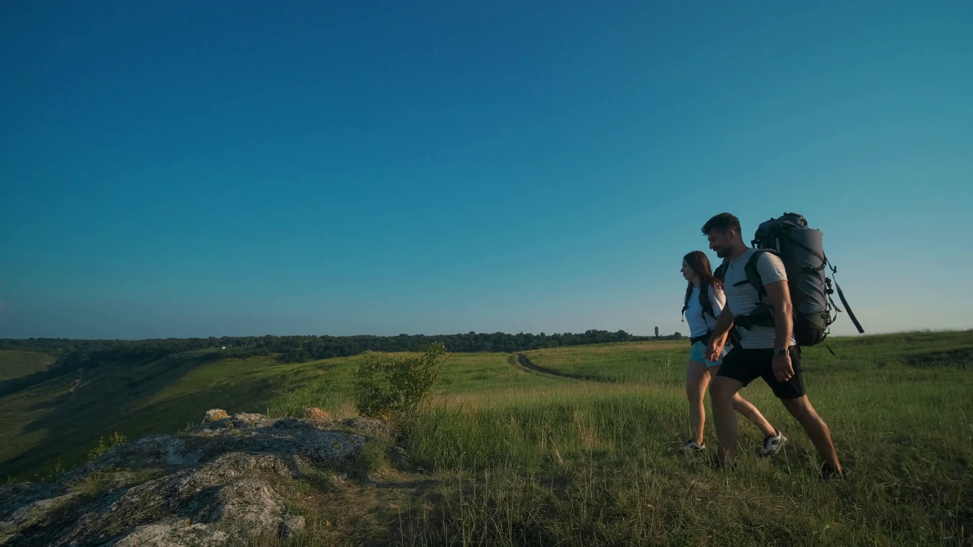 The Two Travelers Trekking With Backpacks Stock Footage SBV-346668006 ...