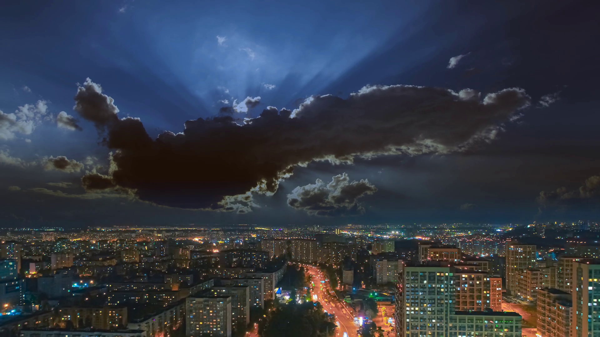 The Flight Above Picturesque Night Cityscape Stock Footage SBV ...