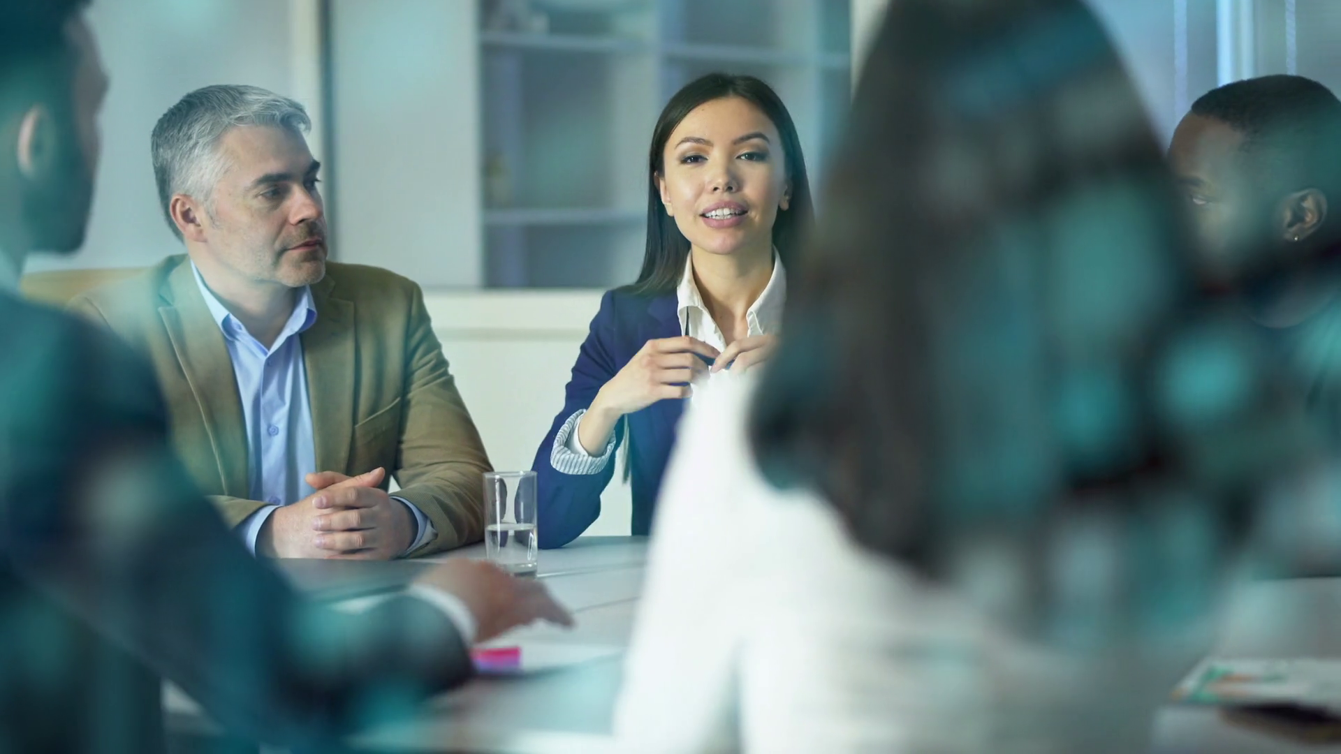 The Business People Sitting At Table Talking Stock Footage SBV ...