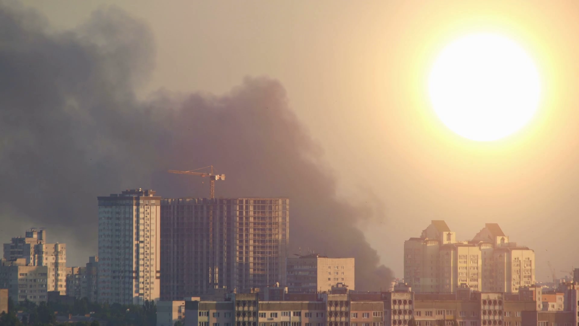 The City Fire With Black Smoke On Bright Sun Stock Footage SBV ...