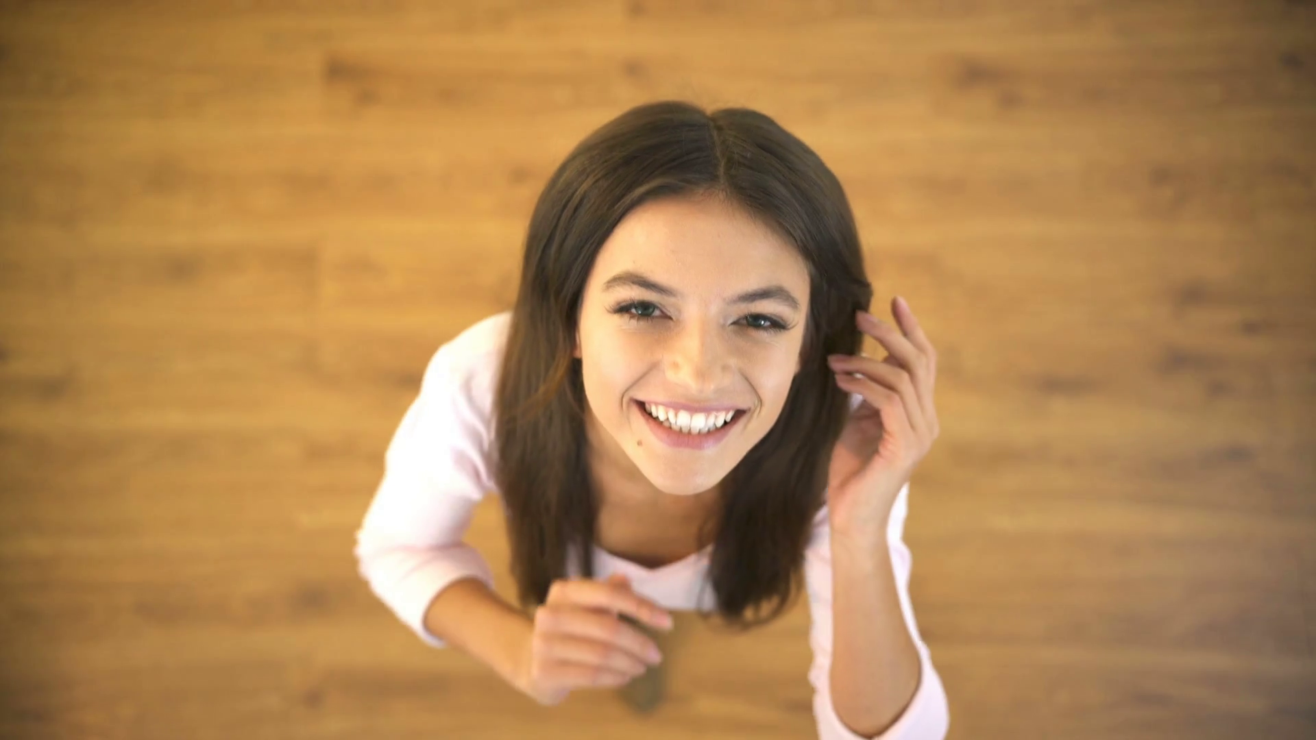 The cute girl laugh on the camera. View from above Stock Video Footage ...