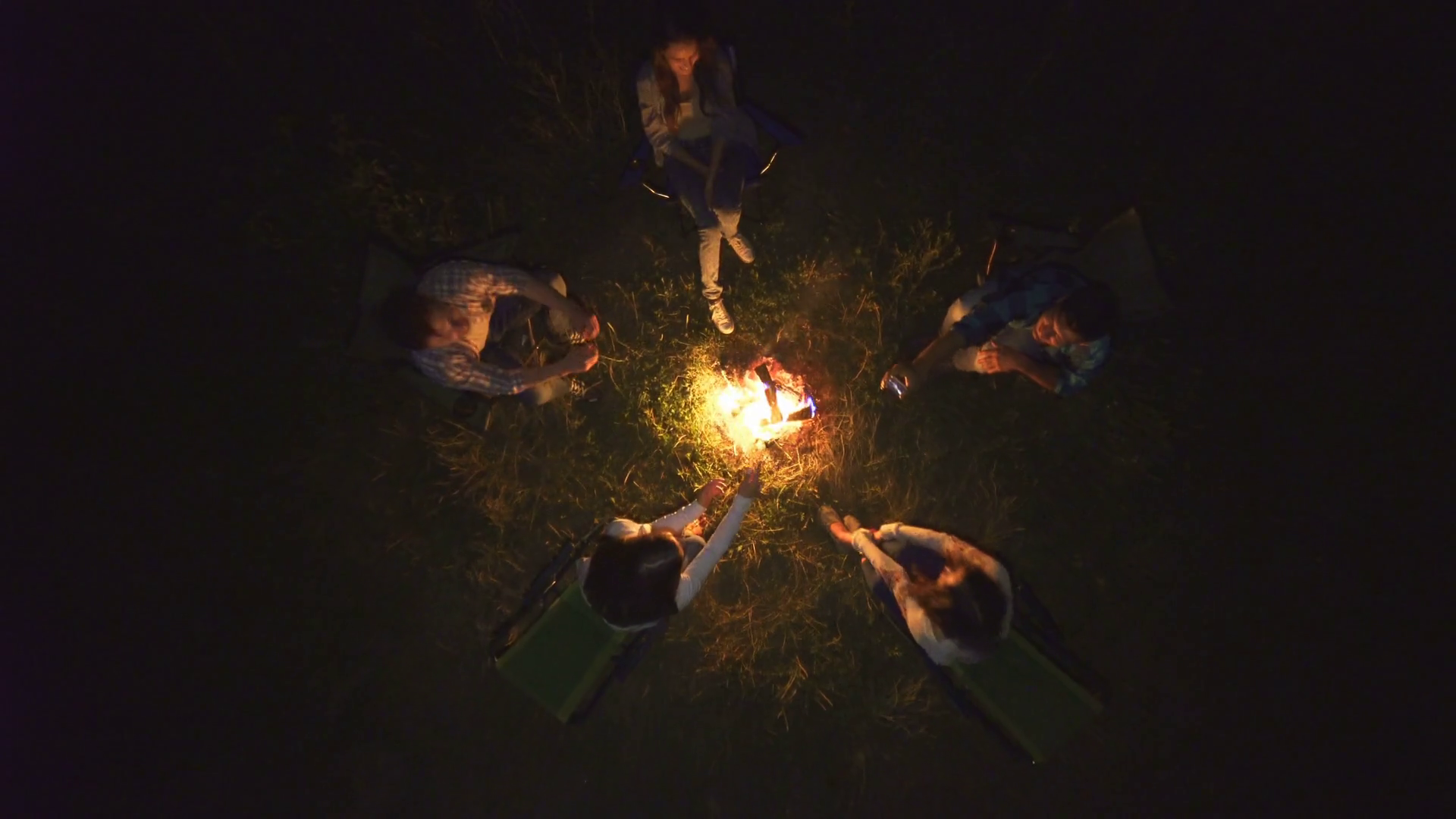 The Five People Talk Near Bonfire Evening Stock Footage SBV-317618890 ...