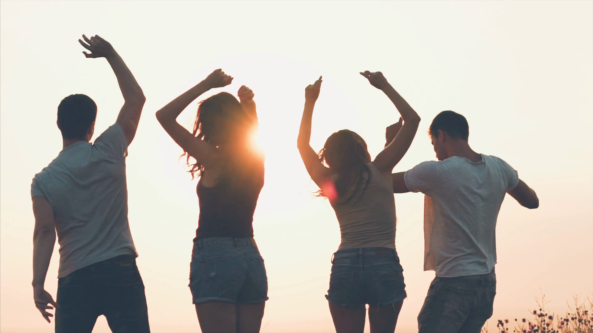 The Four Friends Dancing On Sunrise Stock Footage SBV-338587959 ...