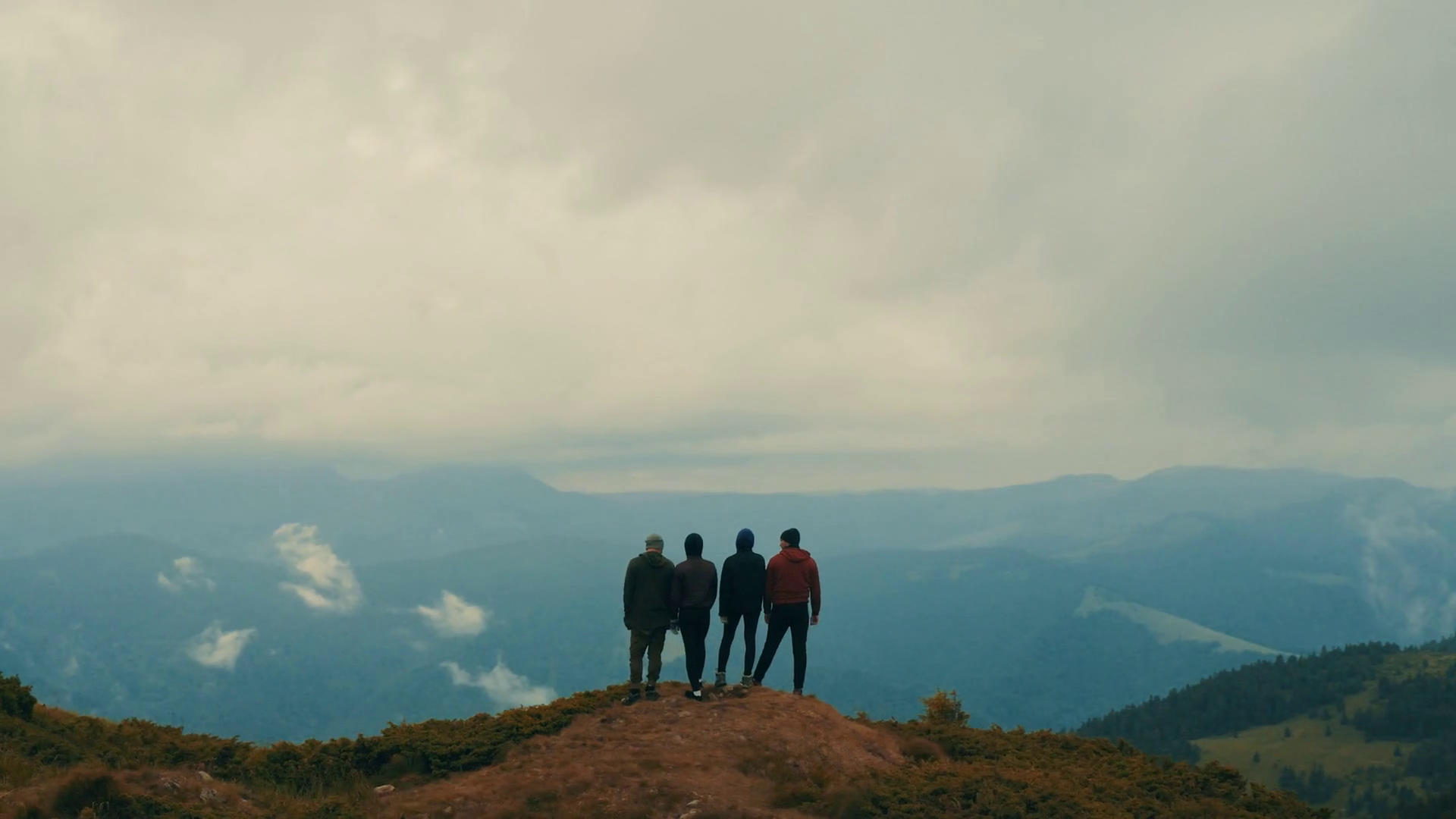 The Four Friends Standing On Top Of Mountain Stock Footage SBV ...