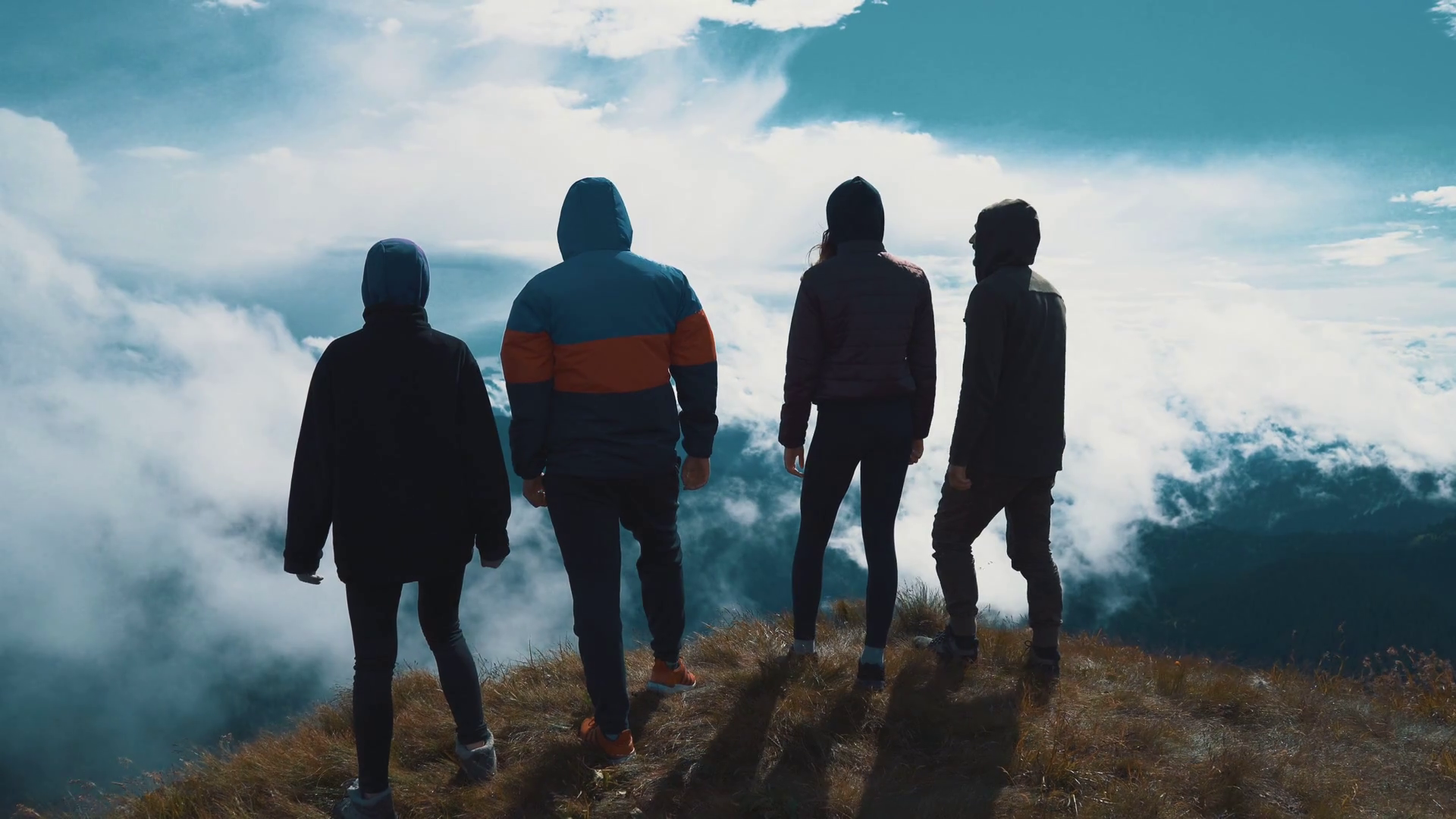 The Four Happy People Standing On Mountain Stock Footage SBV-337535163 ...