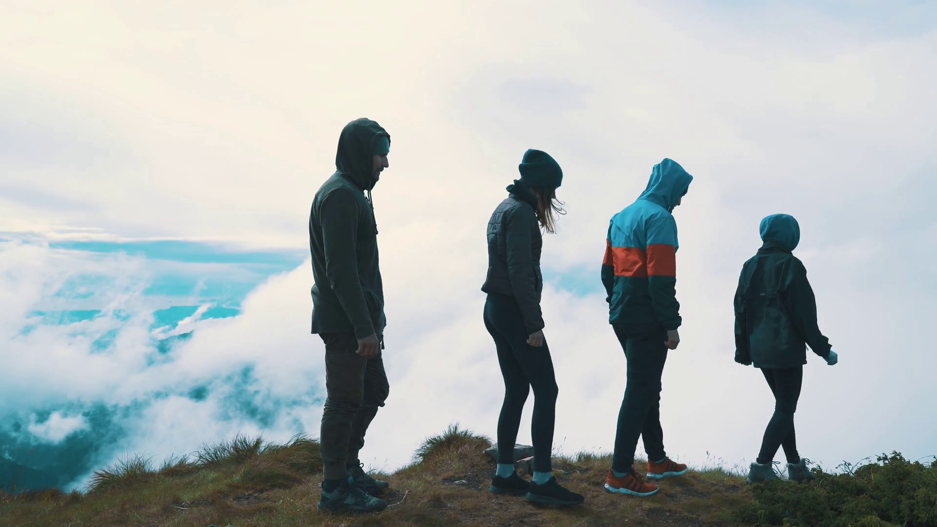 The Four Hikers Walking On Beautiful Mountain Stock Footage SBV ...