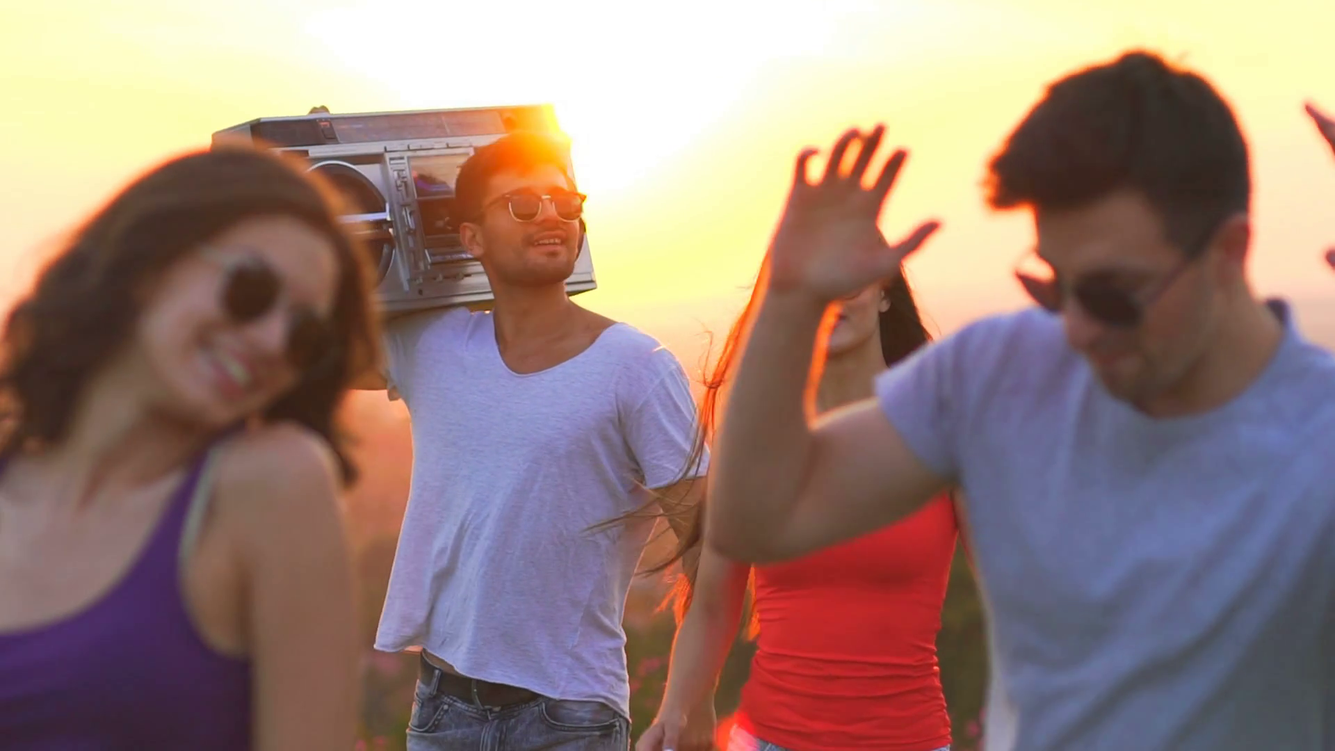 The Four People With Boom Box Dancing On Stock Footage SBV-317602264 ...