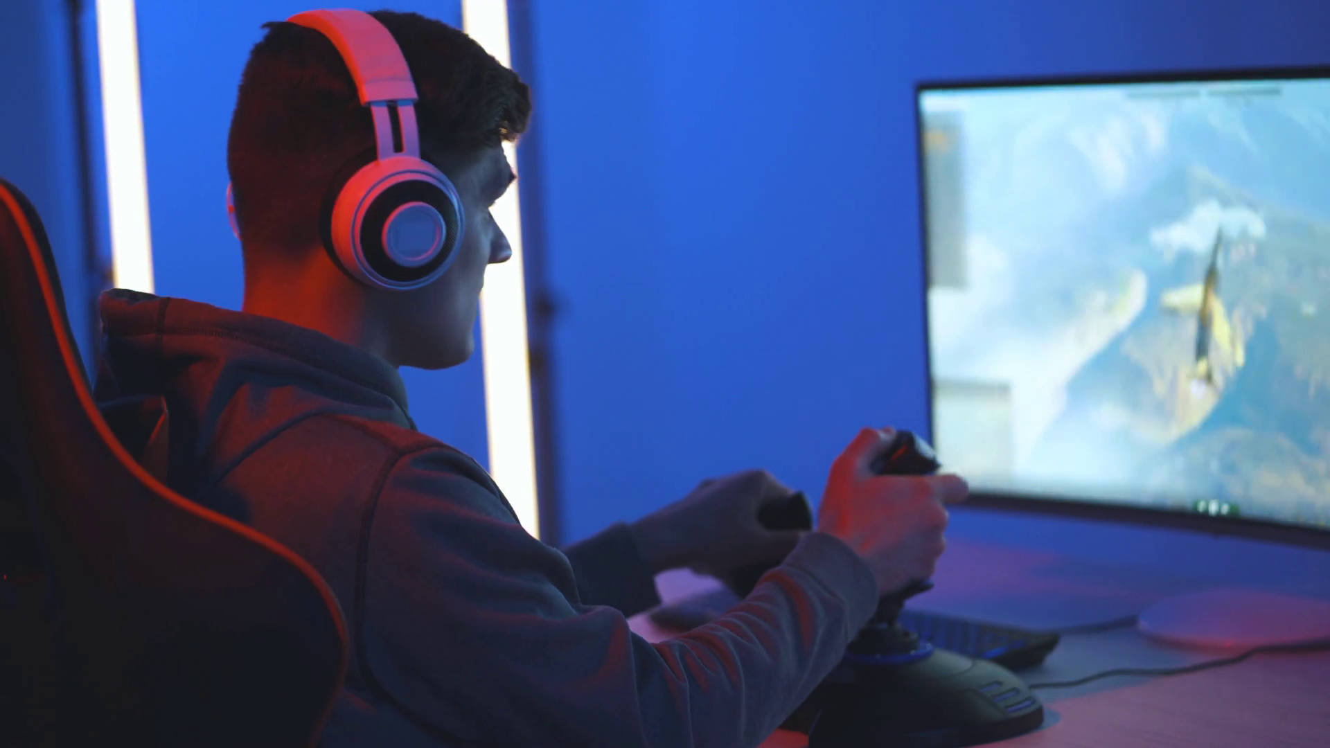 The Gamer With Headphones Playing Video Game Stock Footage SBV ...