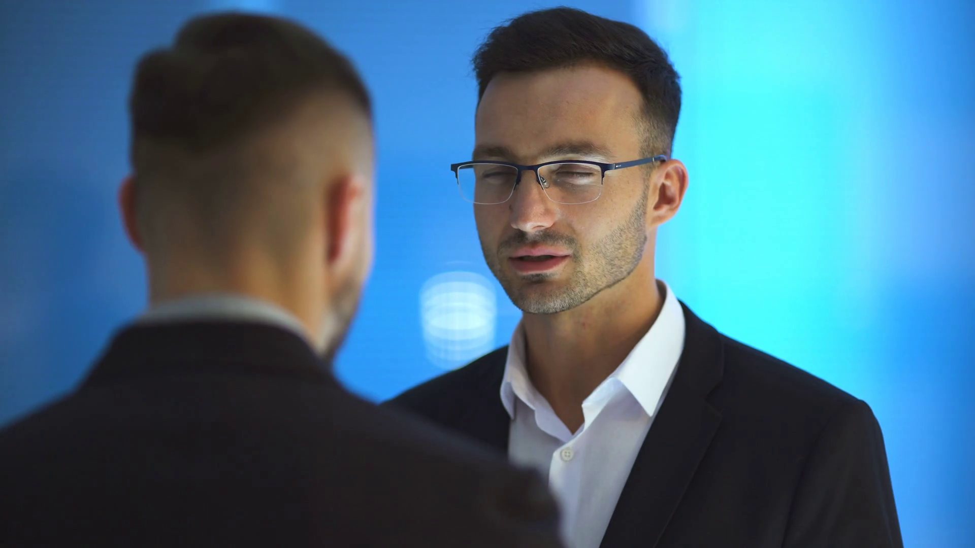 The Happy Men Talking On Blue Background Stock Footage SBV-330397195 ...