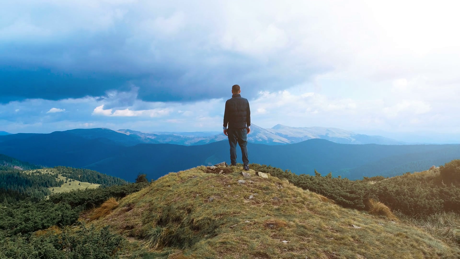 The Male Standing On Top Of Mountain With Stock Footage SBV-327200756 ...