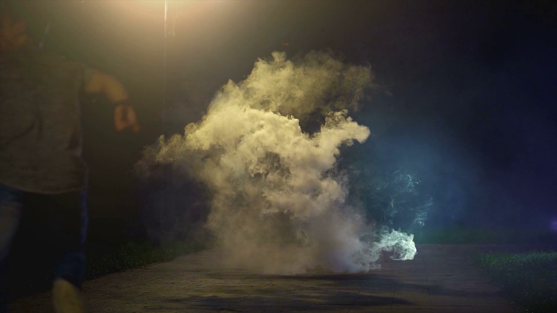 The Man Running In Cloud Of Smoke On Dark Stock Footage SBV-326603008 ...