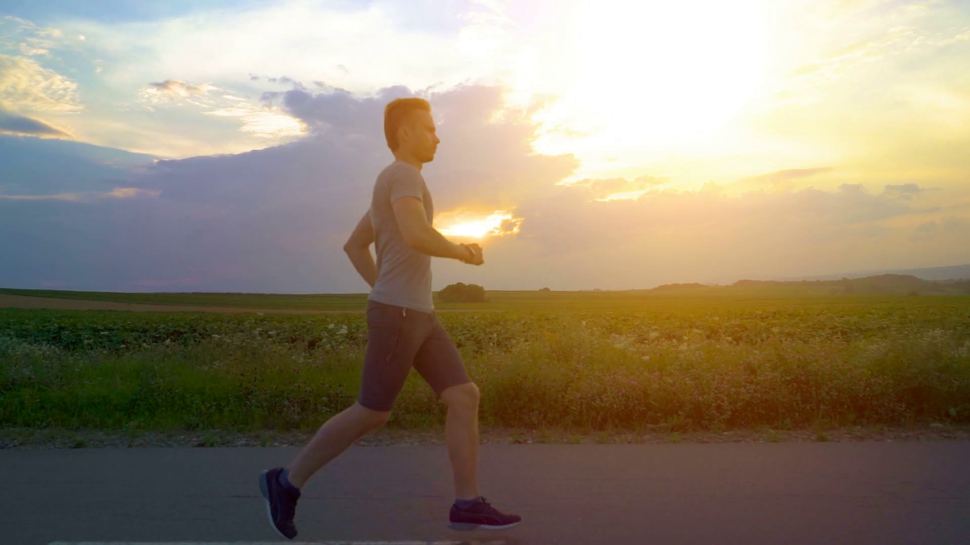 The Man Running On Sunrise Background Slow Stock Footage SBV-337763168 ...
