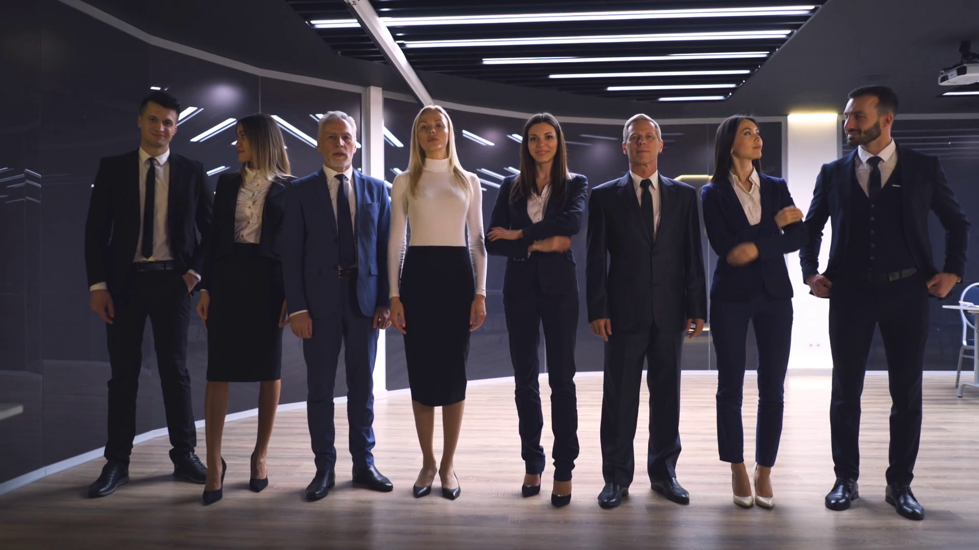 The Smiling Business Team Of Eight Posing On Stock Footage SBV ...