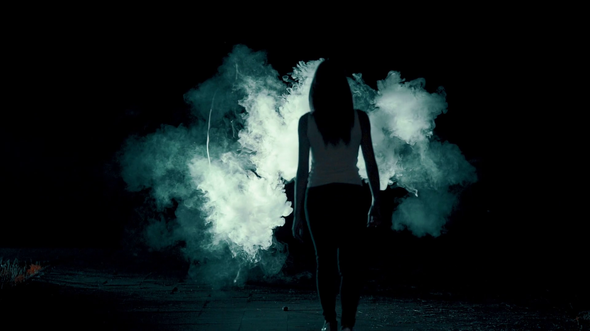 The Woman Man Walking Through Smoke Cloud In Stock Footage SBV ...