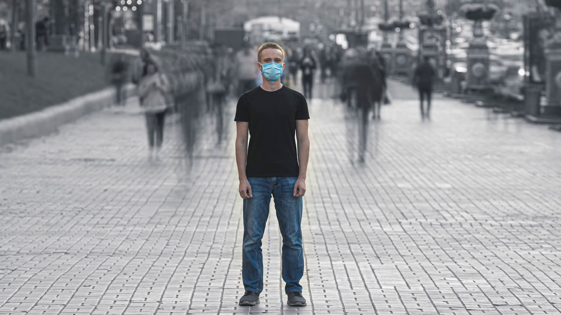 The Person Wearing Face Mask In Busy Street Stock Footage SBV-337931301 ...