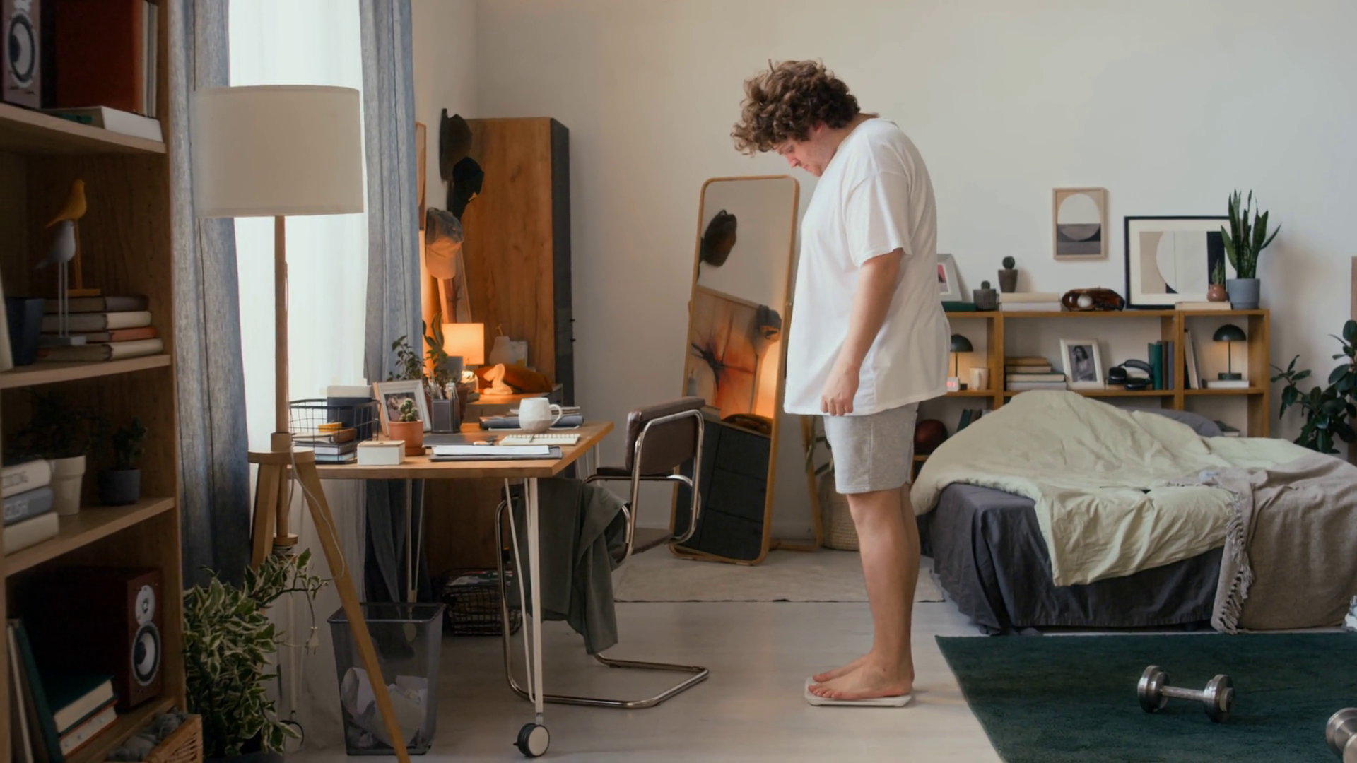 Wide Shot Of Stocky Curly Haired Man In Stock Footage SBV-352098853 ...