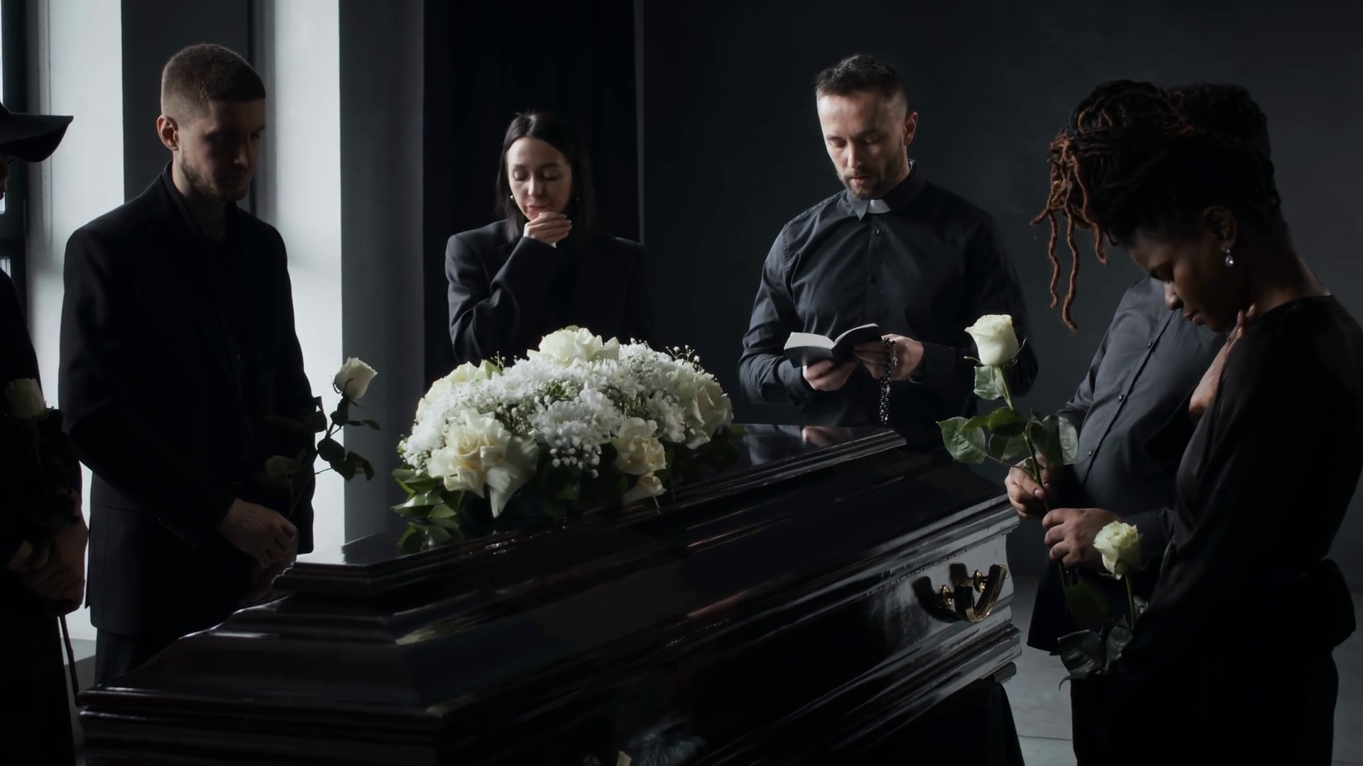 Full Shot Of Young Priest Conducting Funeral Stock Footage SBV ...